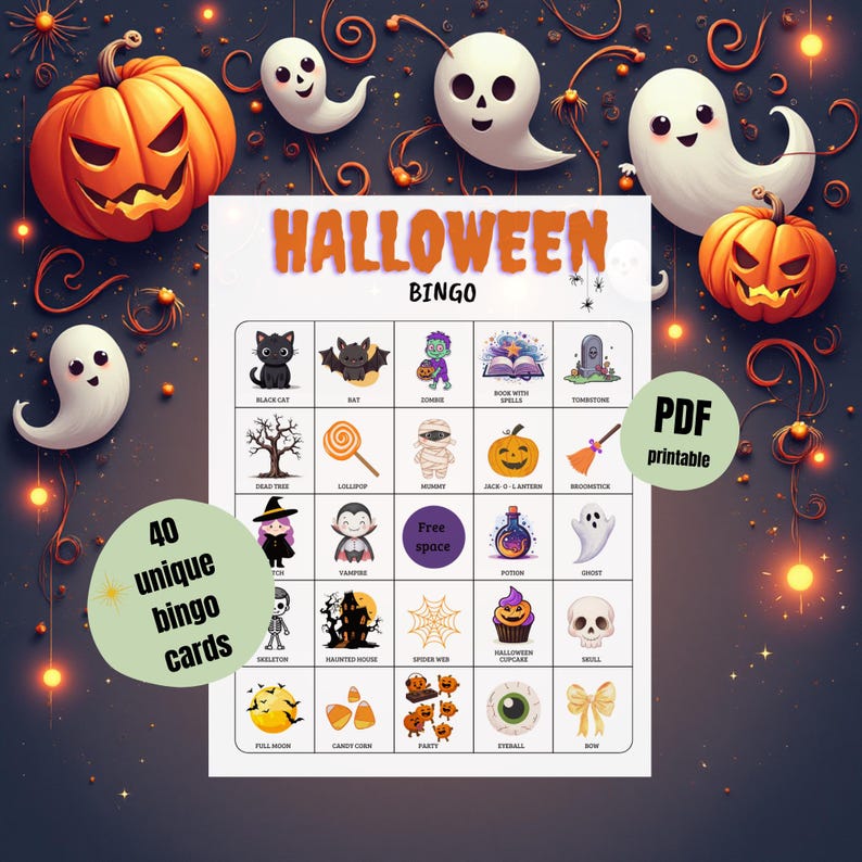 Halloween Bingo 40 Unique Cards - Etsy