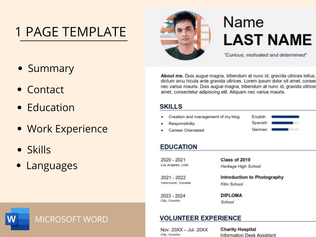 Word CV Template, Simple Modern CV Template With Photo, Resume, Google ...