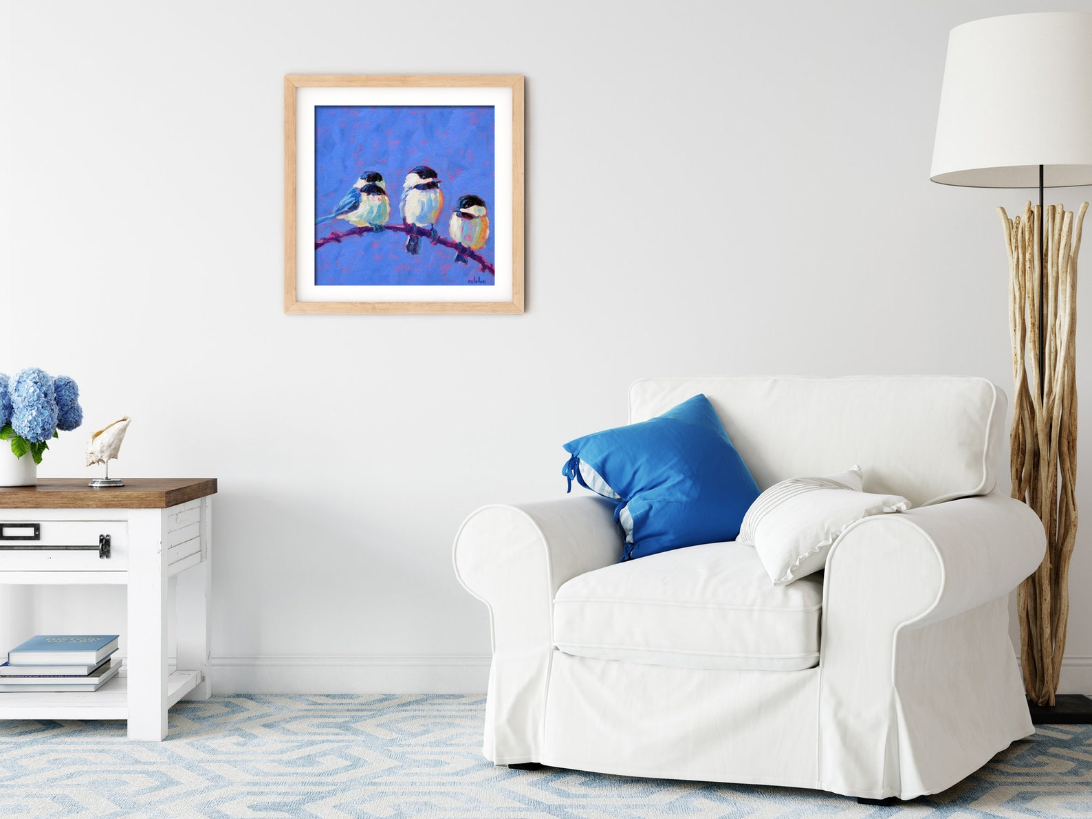 Three Chickadee Birds on a Branch Art Print Bird Art Canvas | Etsy