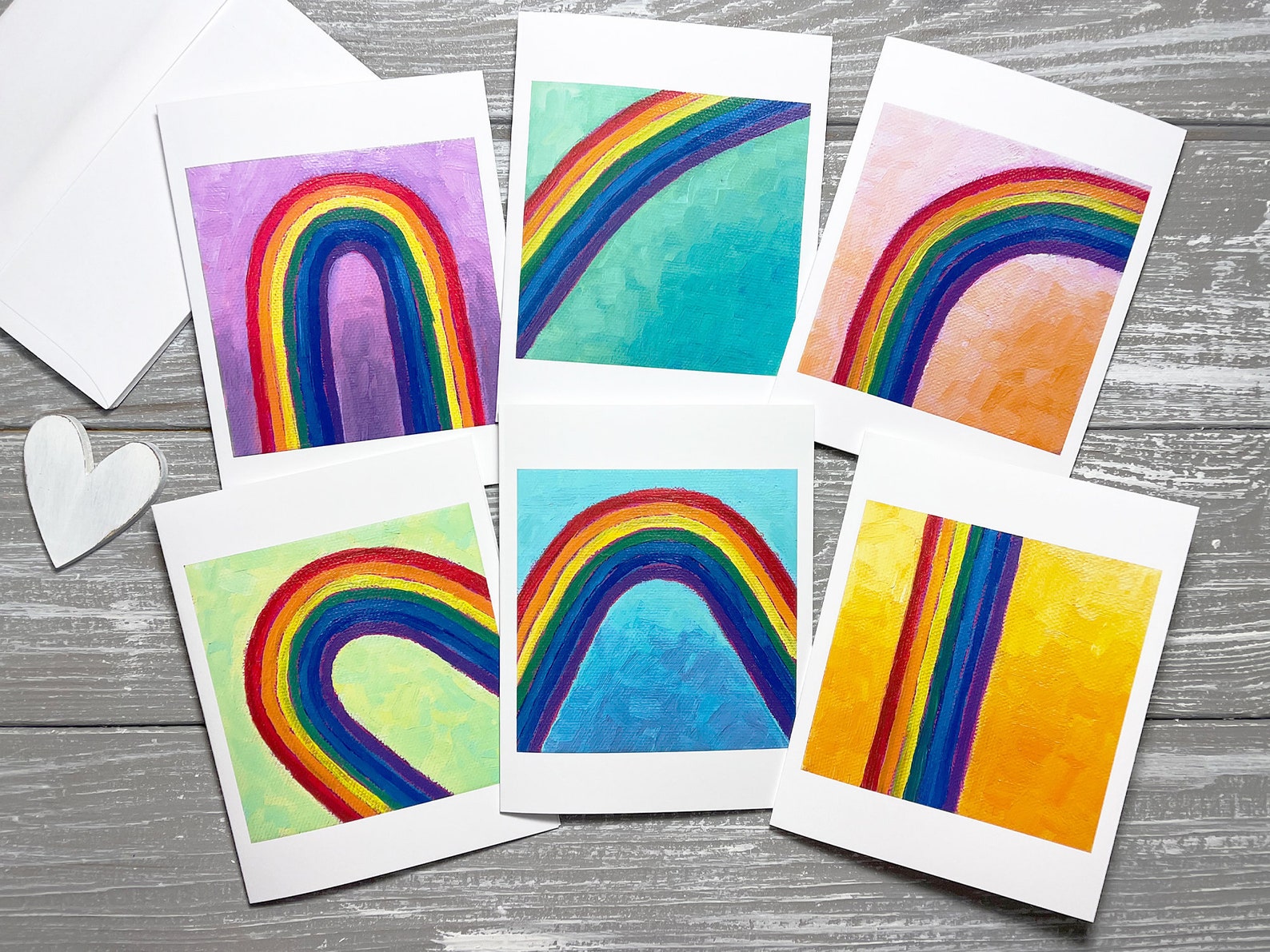 Rainbow Note Cards With Envelopes Set of 6 Rainbow Stationery | Etsy
