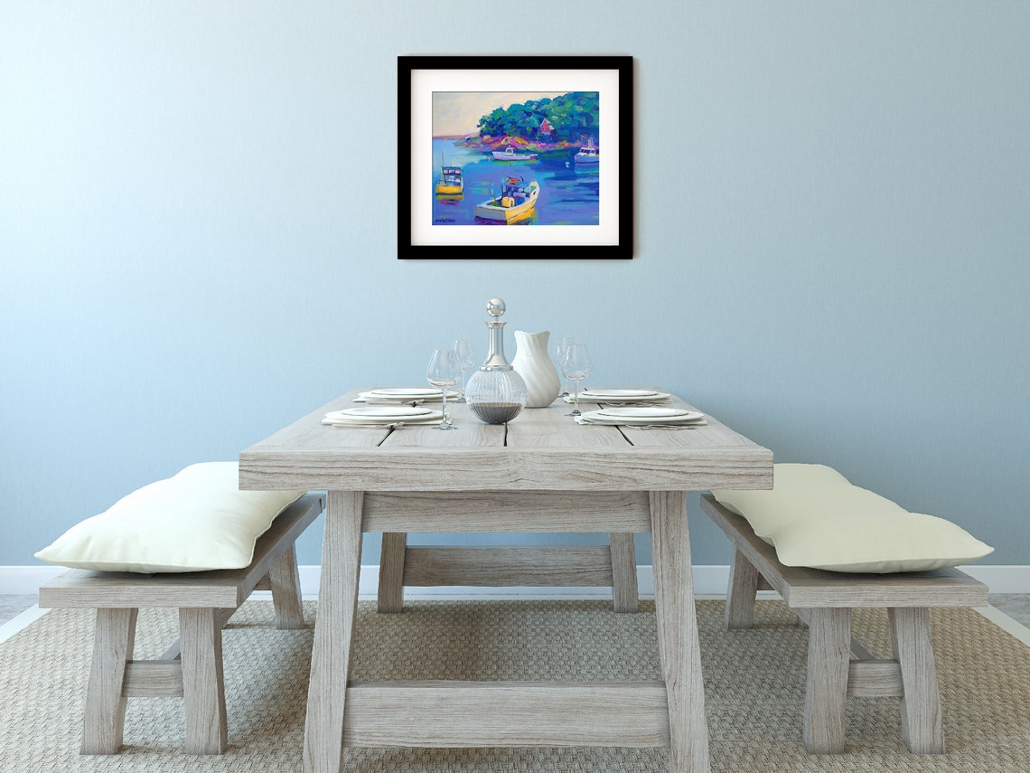 Maine Harbor Art Print Harbor Print Colorful Nautical Art | Etsy