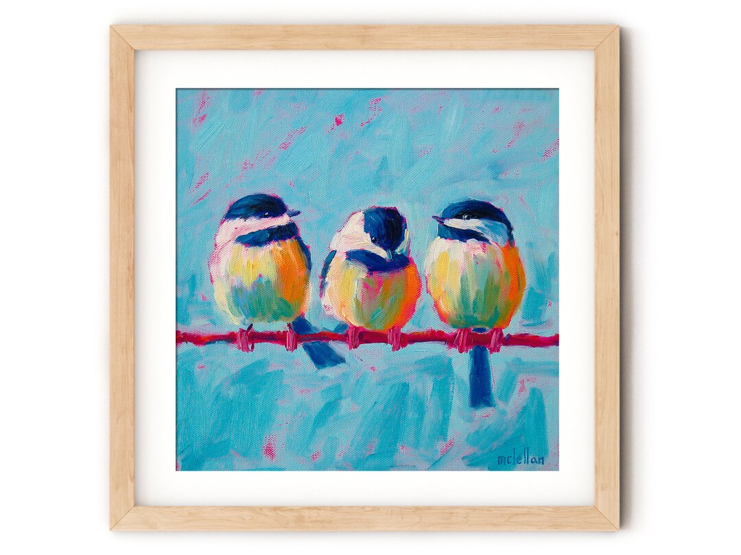 Chickadees Print Colorful Wall Decor Canvas, Chickadee Painting Prints ...