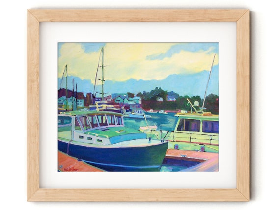 Coastal Artwork for Wall Harbor Print Colorful Nautical Art | Etsy