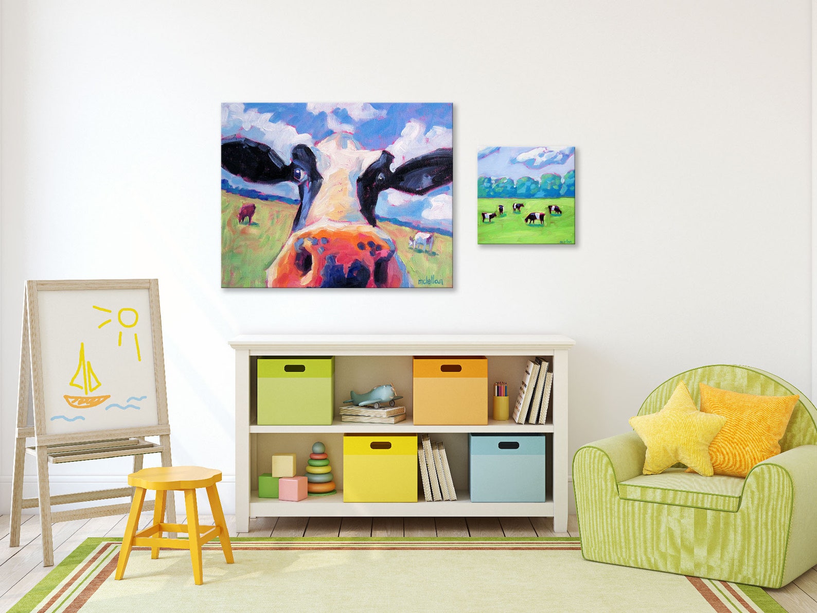 Cow Nursery Art Print Wall Decor Colorful Cow Art Print for | Etsy