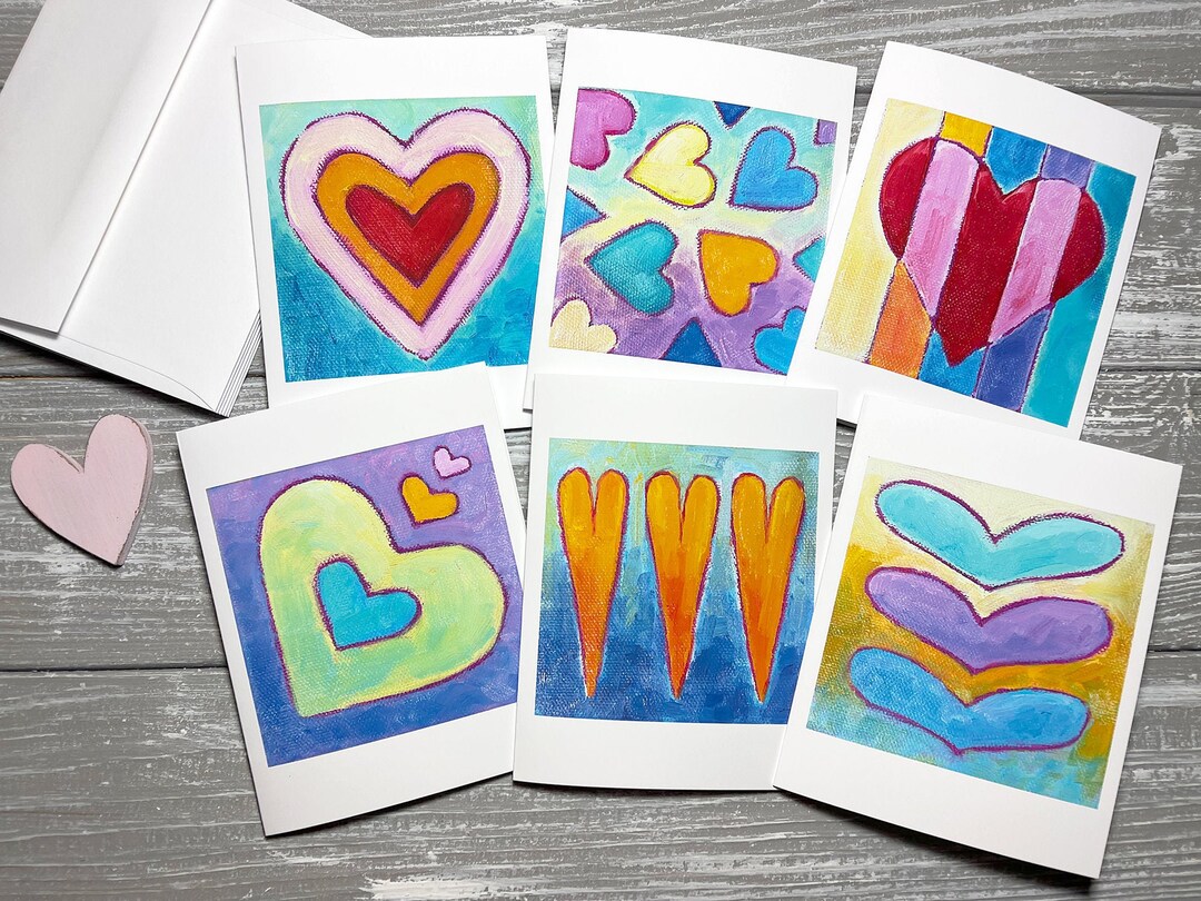 Hearts Notecards With Envelopes Set of 6, Valentine Note Cards With ...