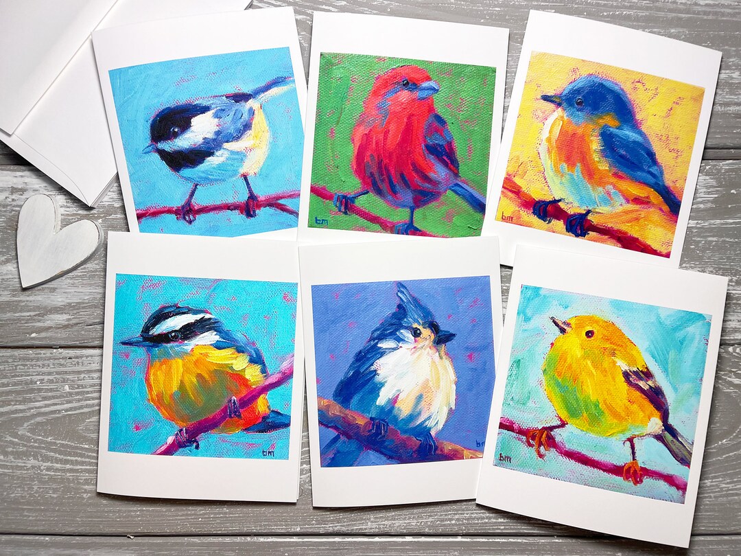 Bird Note Cards Set of 6, Bird Greeting Cards, Thank You Cards Blank ...