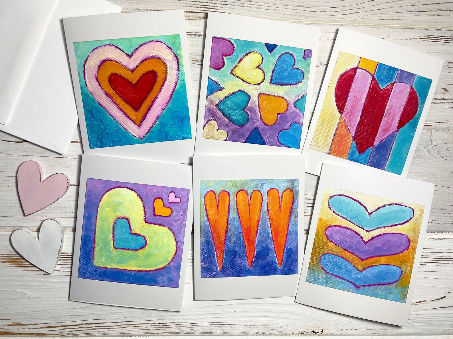 Hearts Notecards With Envelopes Set of 6 Valentine Note Cards - Etsy