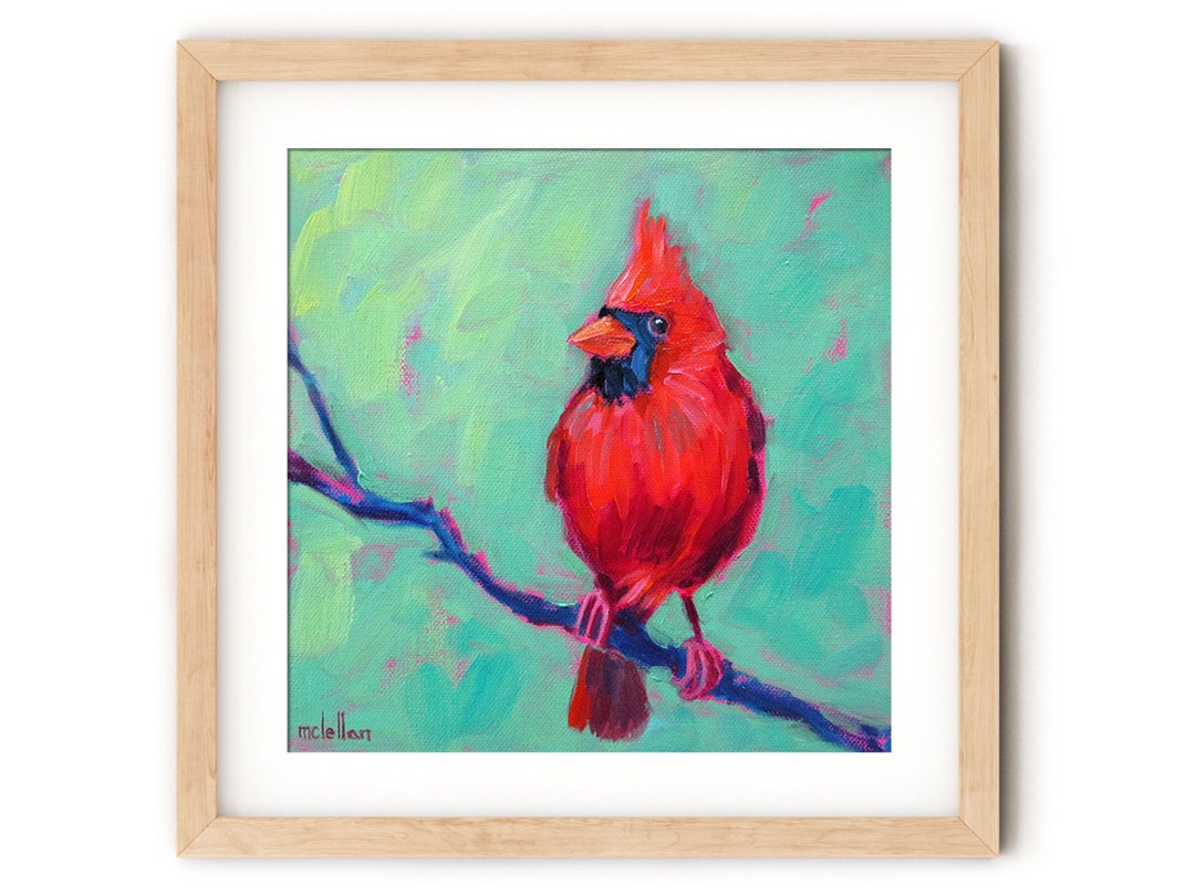 Cardinal Art Print on Canvas, Cardinal Bird Art Print Vibrant ...