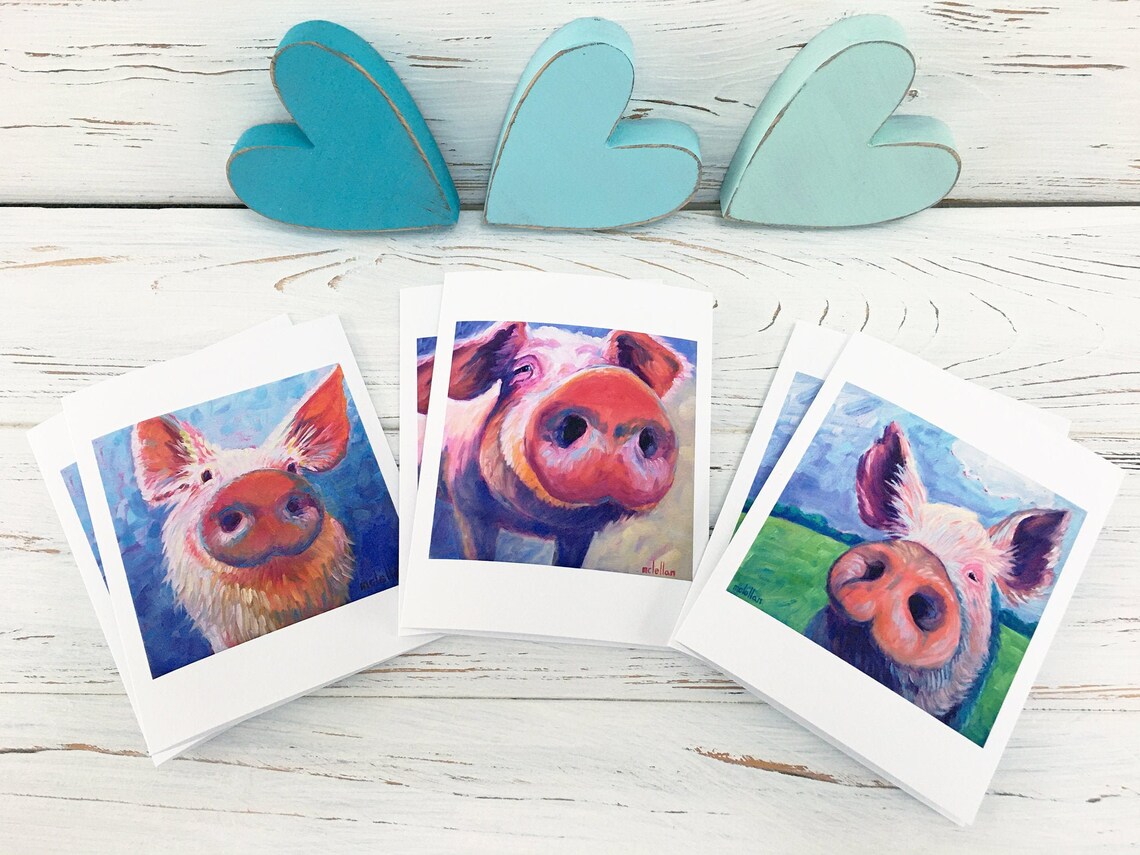 Pig Note Cards Pink Stationery Set for Women Pig Notecards - Etsy