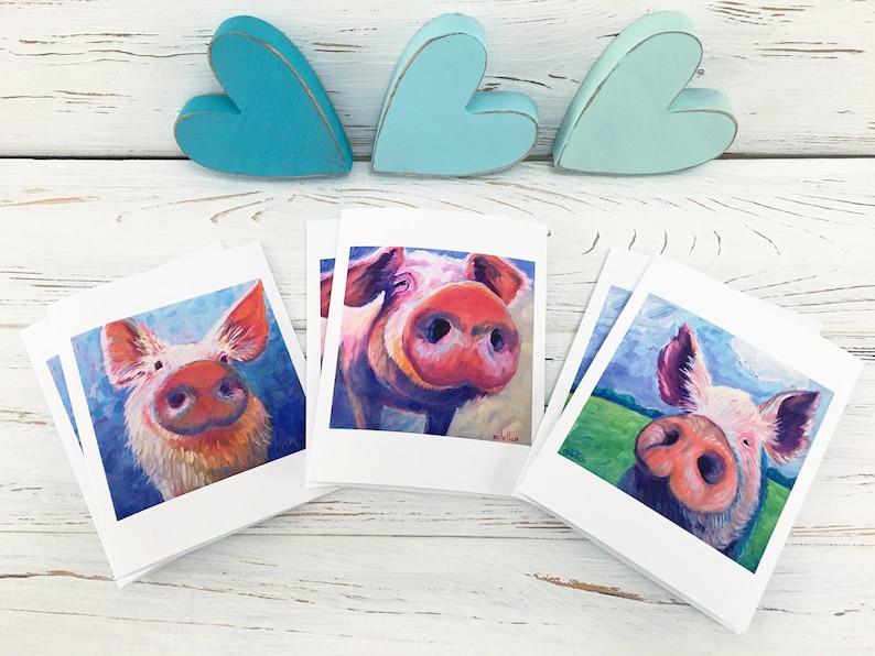 Pig Note Cards Pink Stationery Set for Women Pig Notecards - Etsy