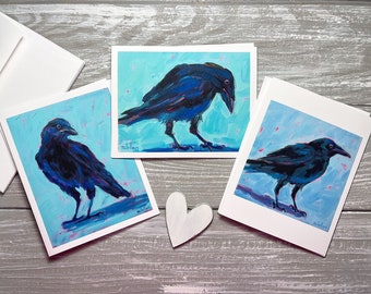 Black Raven Crow Note Card Set of 10 in White or Light Ivory With ...