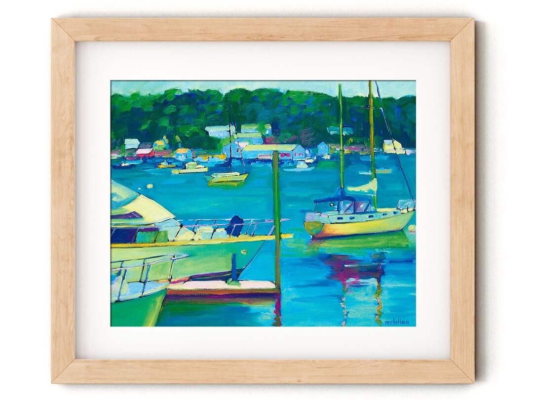 Coastal Artwork for Walls, Harbor Painting Print, Nautical Artwork ...