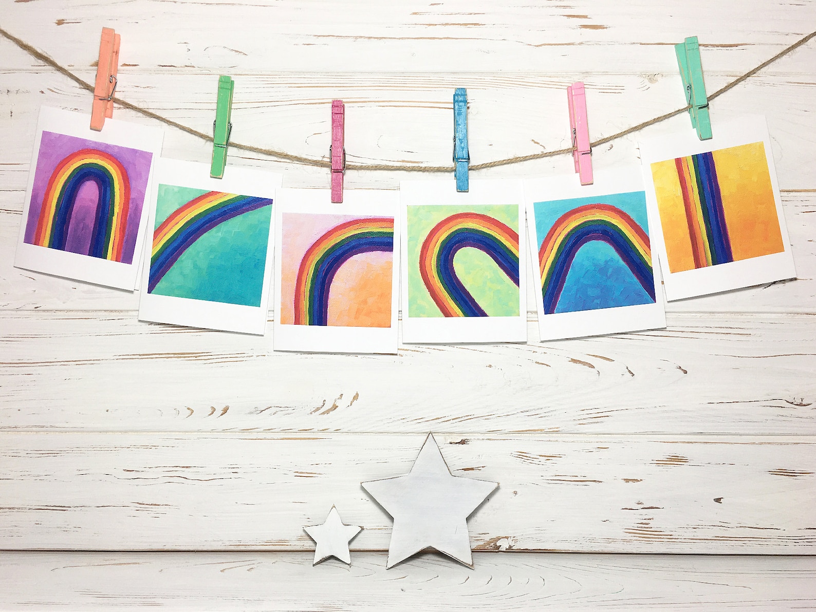 Rainbow Note Cards With Envelopes Set of 6 Rainbow Stationery | Etsy