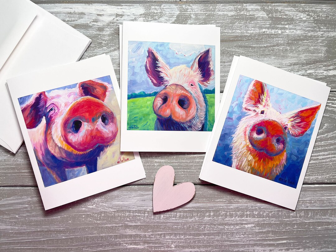 Pig Note Cards Pink Stationery Set for Women, Pig Notecards Blank With ...