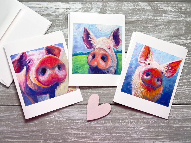 Pig Note Cards Pink Stationery Set for Women Pig Notecards - Etsy