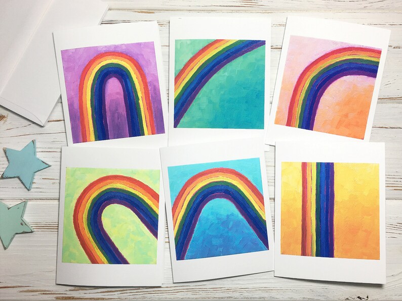 Rainbow Note Cards With Envelopes Set of 6 Rainbow Stationery | Etsy
