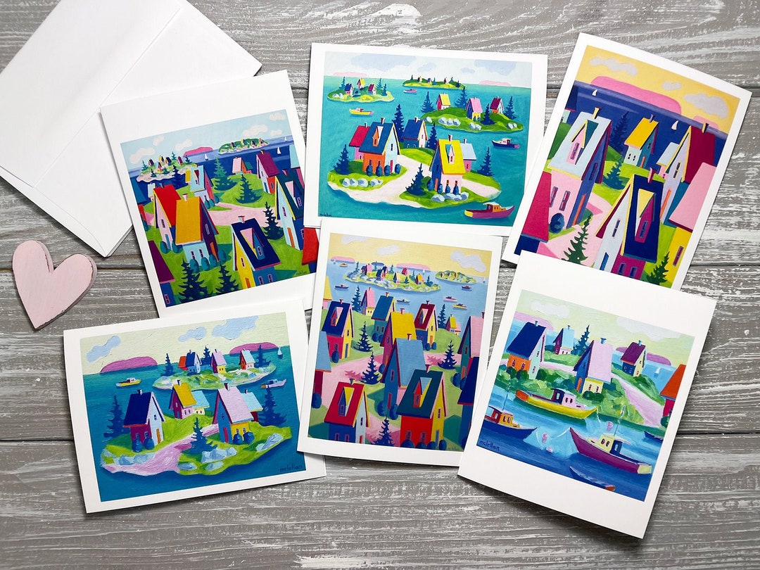Whimsical Landscape Note Cards, All Occasion Greeting Cards Set, Blank ...