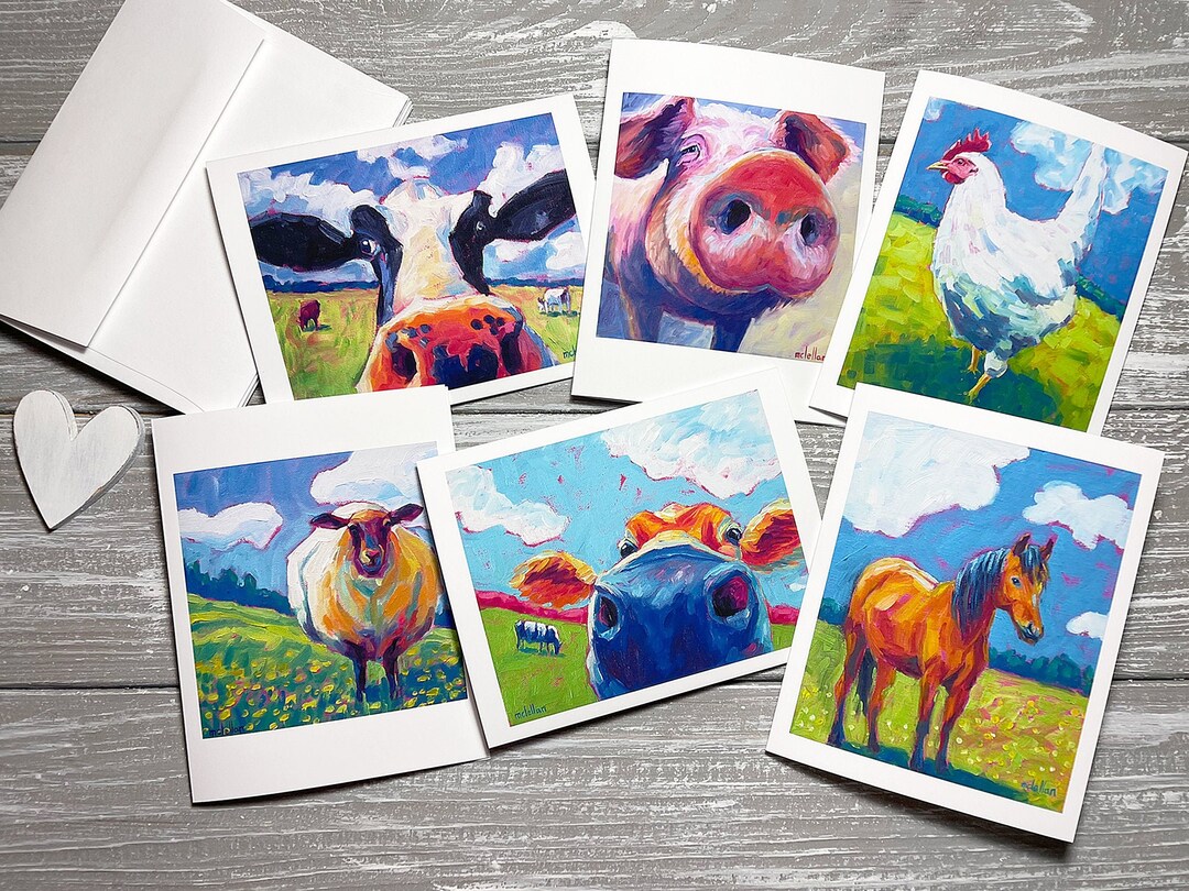 Farm Animal Stationery Set, Farm Animal Blank Note Cards Set of 6, Note ...