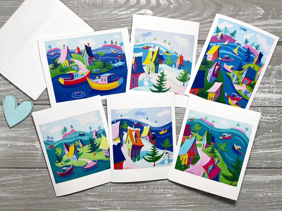 Whimsical Note Cards With Houses, Cheerful Note Cards for Women ...