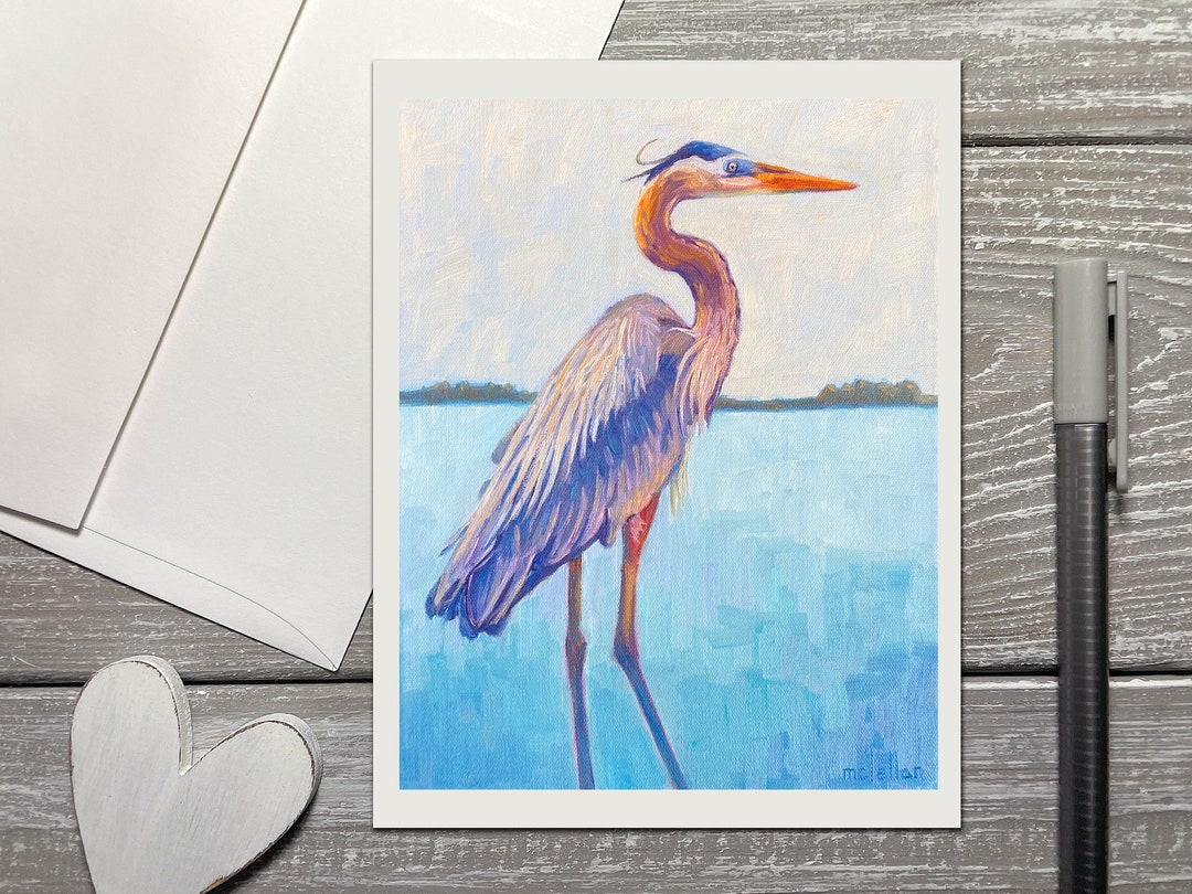 Blue Heron Note Cards Set, Heron Notecards Blank With Envelopes, Great ...
