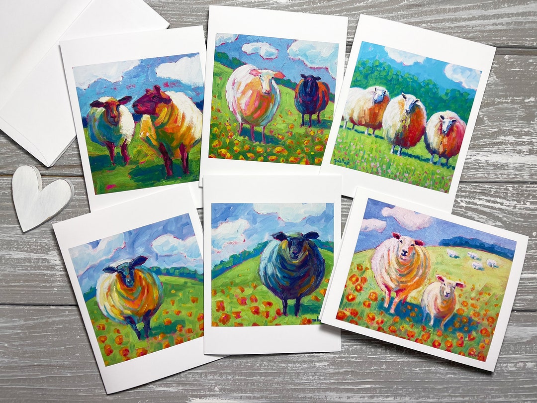 Sheep Greeting Card Set, Whimsical Note Cards Set, Sheep Cards, Sheep ...
