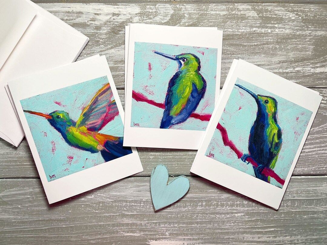 Hummingbird Note Cards, Bird Blank Note Cards Set of 6, Bird Stationery ...