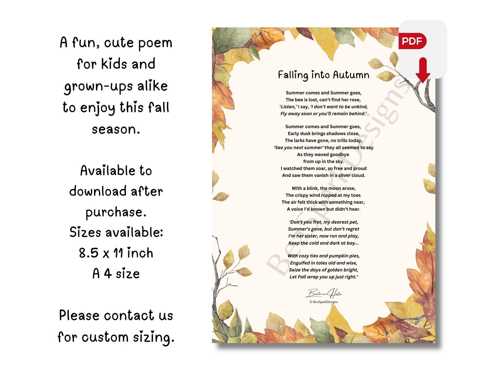 Autumn Poem Wall Art | Printable Fall Poetry Wall Art | Kids Autumn ...