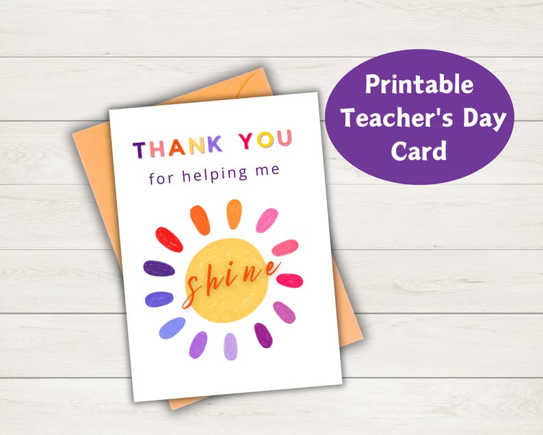 Printable THANK YOU Card, Teacher Appreciation Card, Happy Teacher's ...