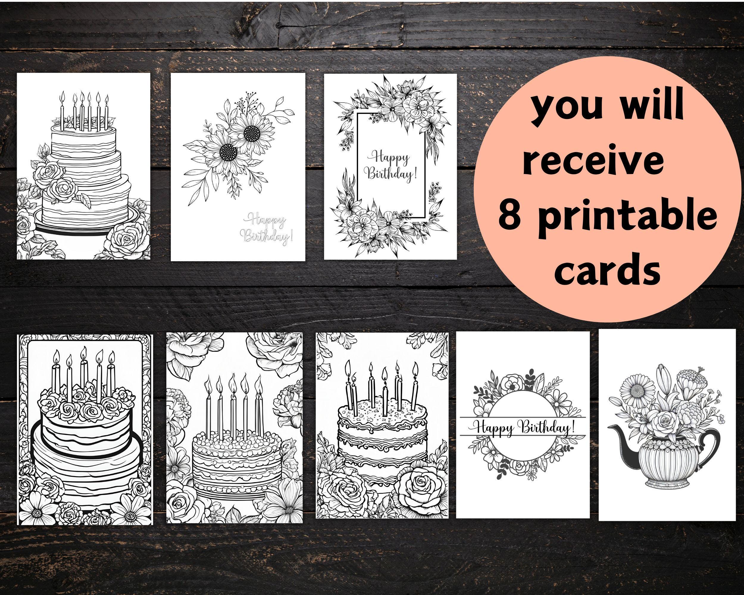 Printable Coloring Cards Bundle. Floral Coloring Birthday Cards ...