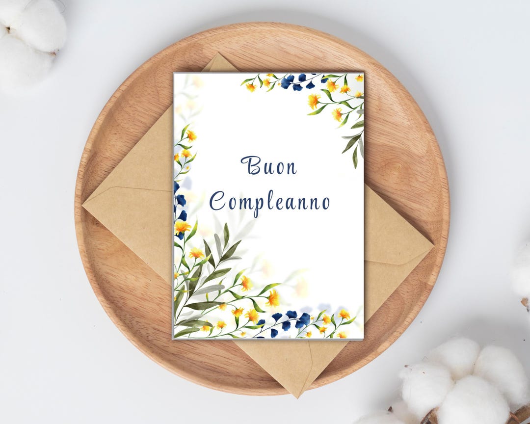 Printable Birthday Card. Italian Floral Card. Buon Compleanno. Instant ...