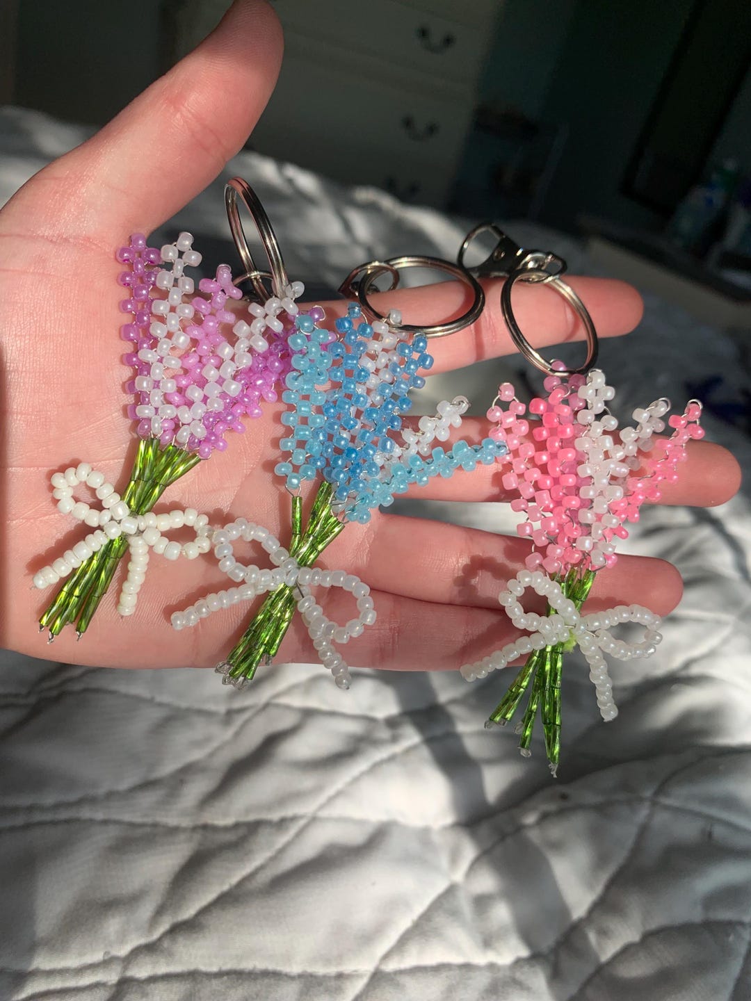 Beaded Flower Bouquet Keychain, Flower Keychain, Seed Bead Flowers ...