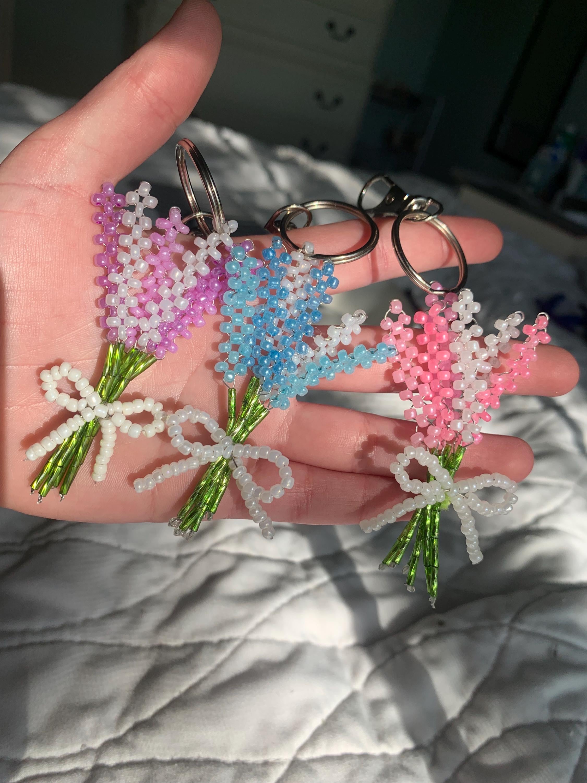 Beaded Flower Bouquet Keychain, Flower Keychain, Seed Bead Flowers ...