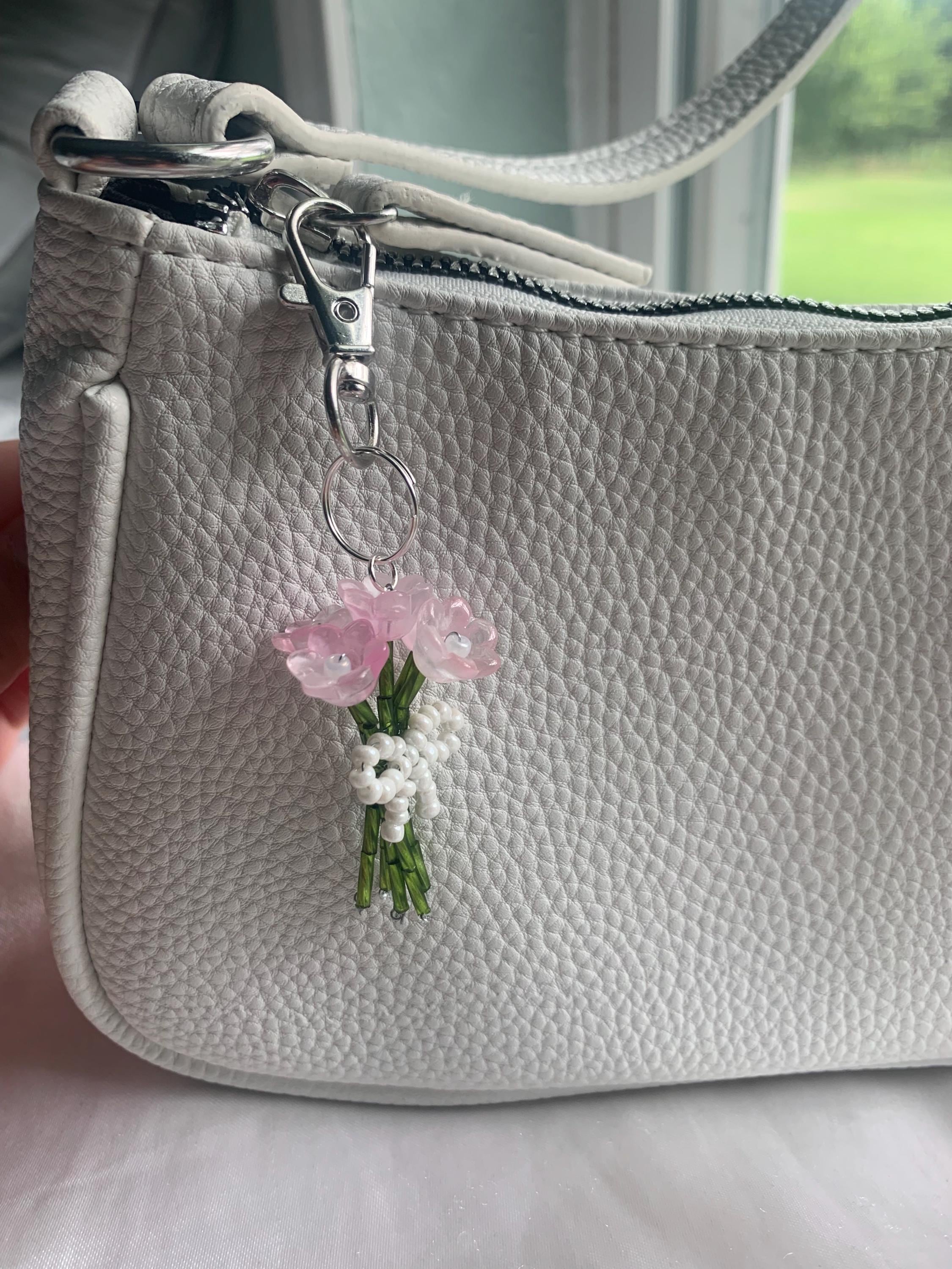 Beaded Flower Bouquet Keychain, Pink Flower Keychain, Seed Bead Flowers ...