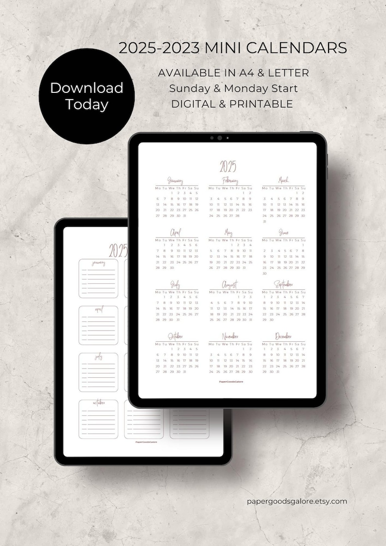 2025-2030 Year Calendars Printable, Yearly Wall Calendar, Desk Calendar ...