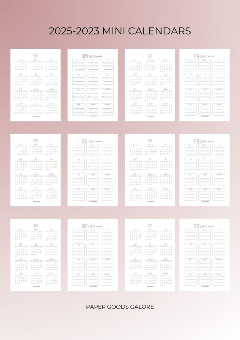 2025-2030 Yearly Calendar Printable: Minimalist A4 & Letter (digital ...