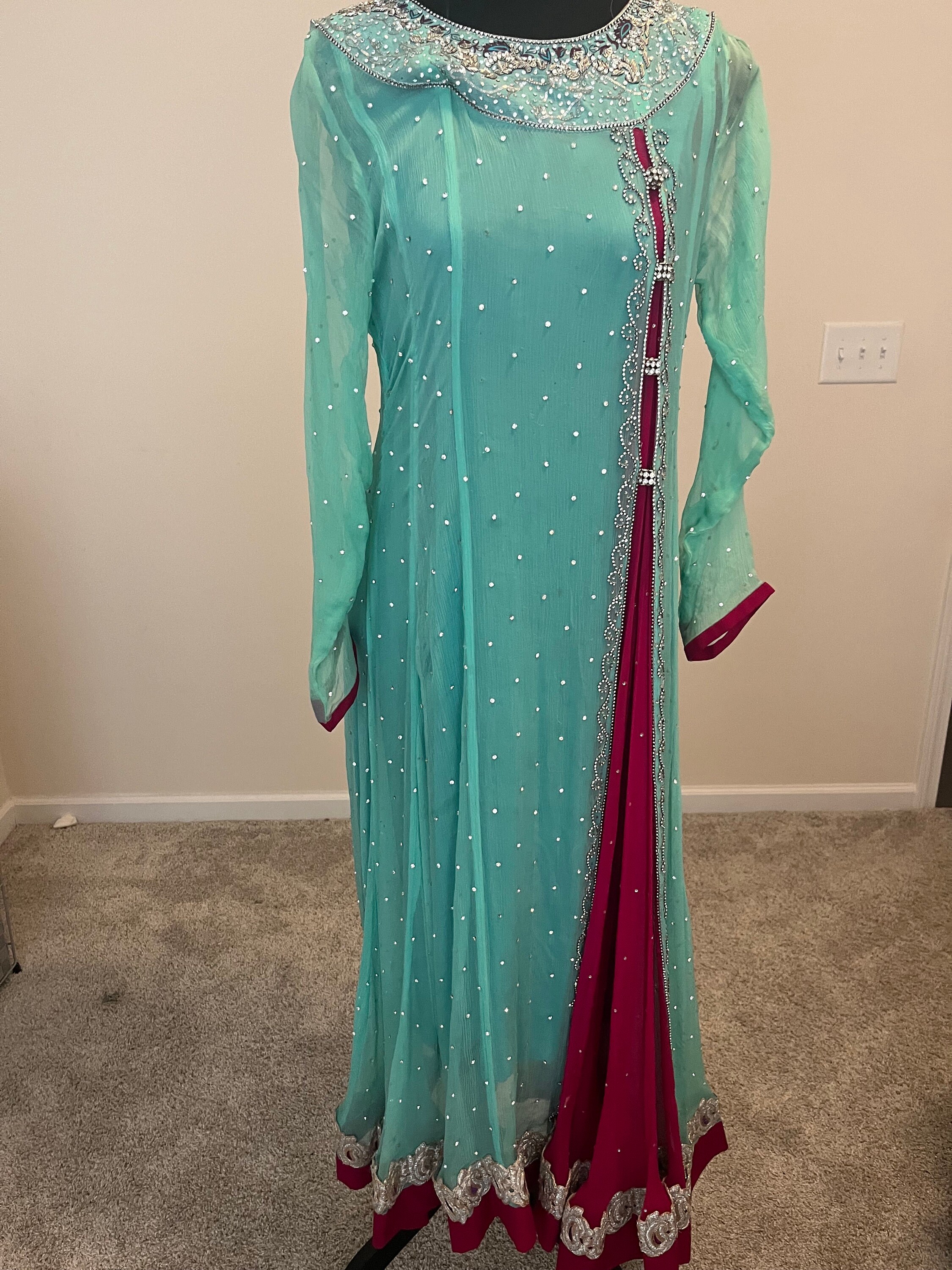 Shalwar Kameez Indian-pakistani Dress, Turquoise Chiffon - Etsy