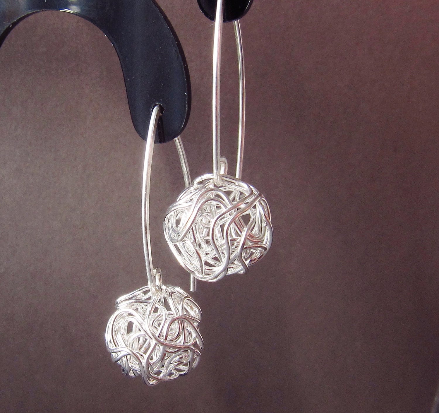Sterling Silver Earrings European Design Wire Tangled Ball | Etsy