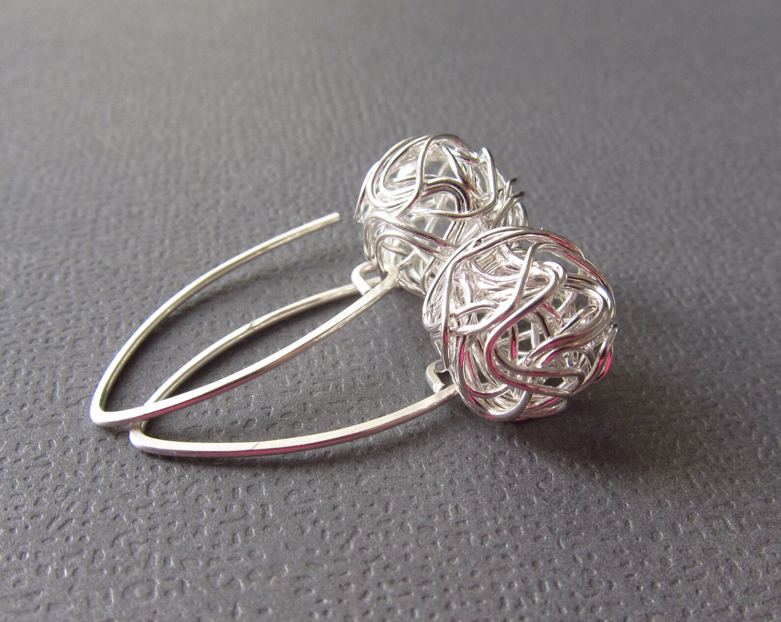 Sterling Silver Earrings European Design Wire Tangled Ball | Etsy