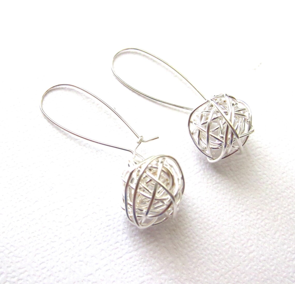 Wire Earrings, Sterling Silver, Silver Earrings, Tangled Ball, Wire ...