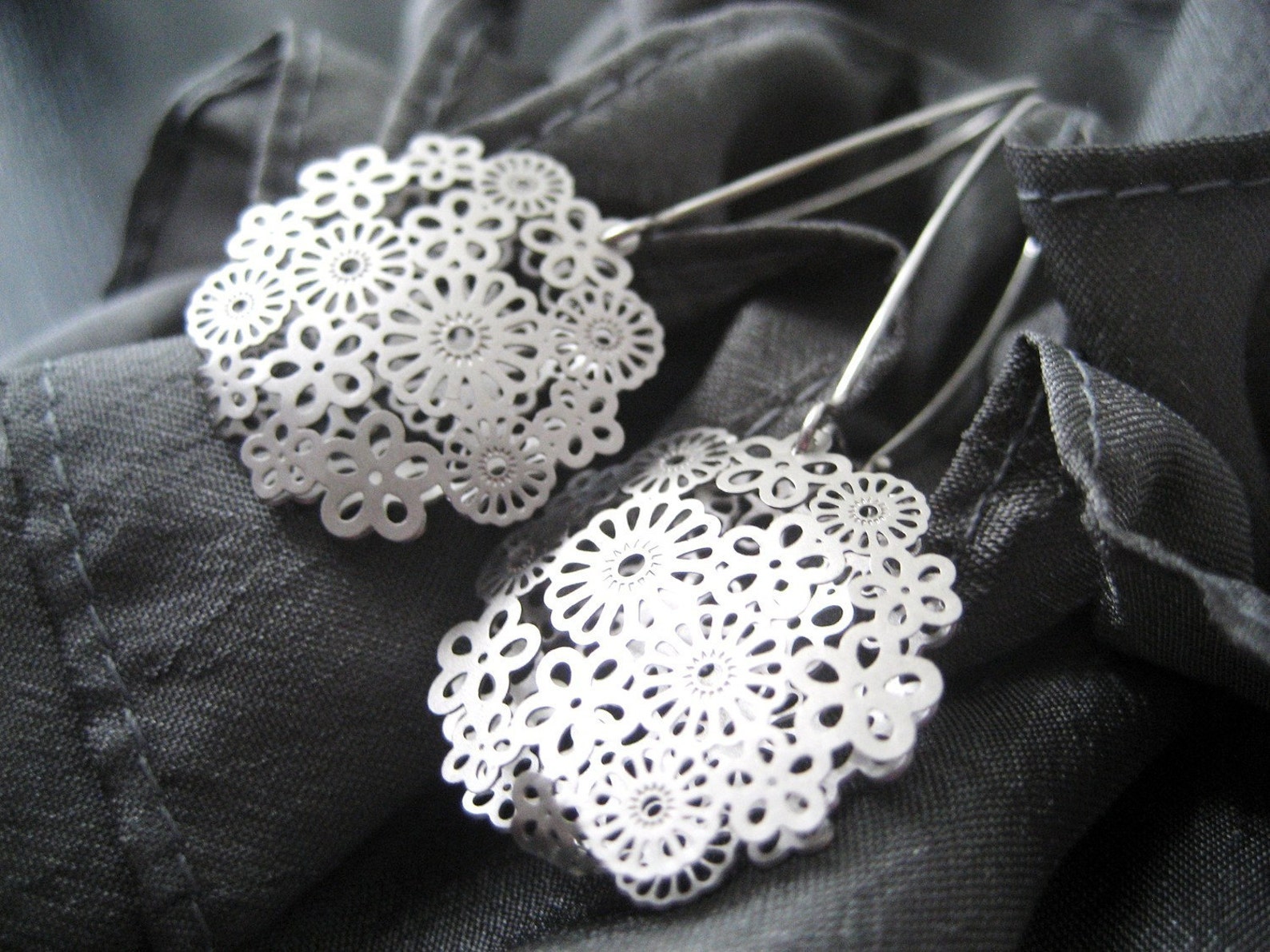 Lace Filigree Sterling Silver Earrings Simple Modern Design - Etsy