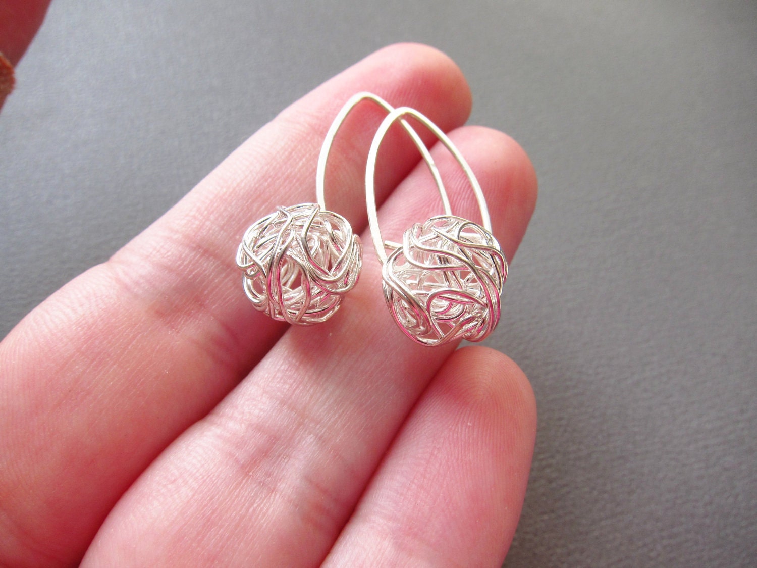 Sterling Silver Earrings European Design Wire Tangled Ball | Etsy