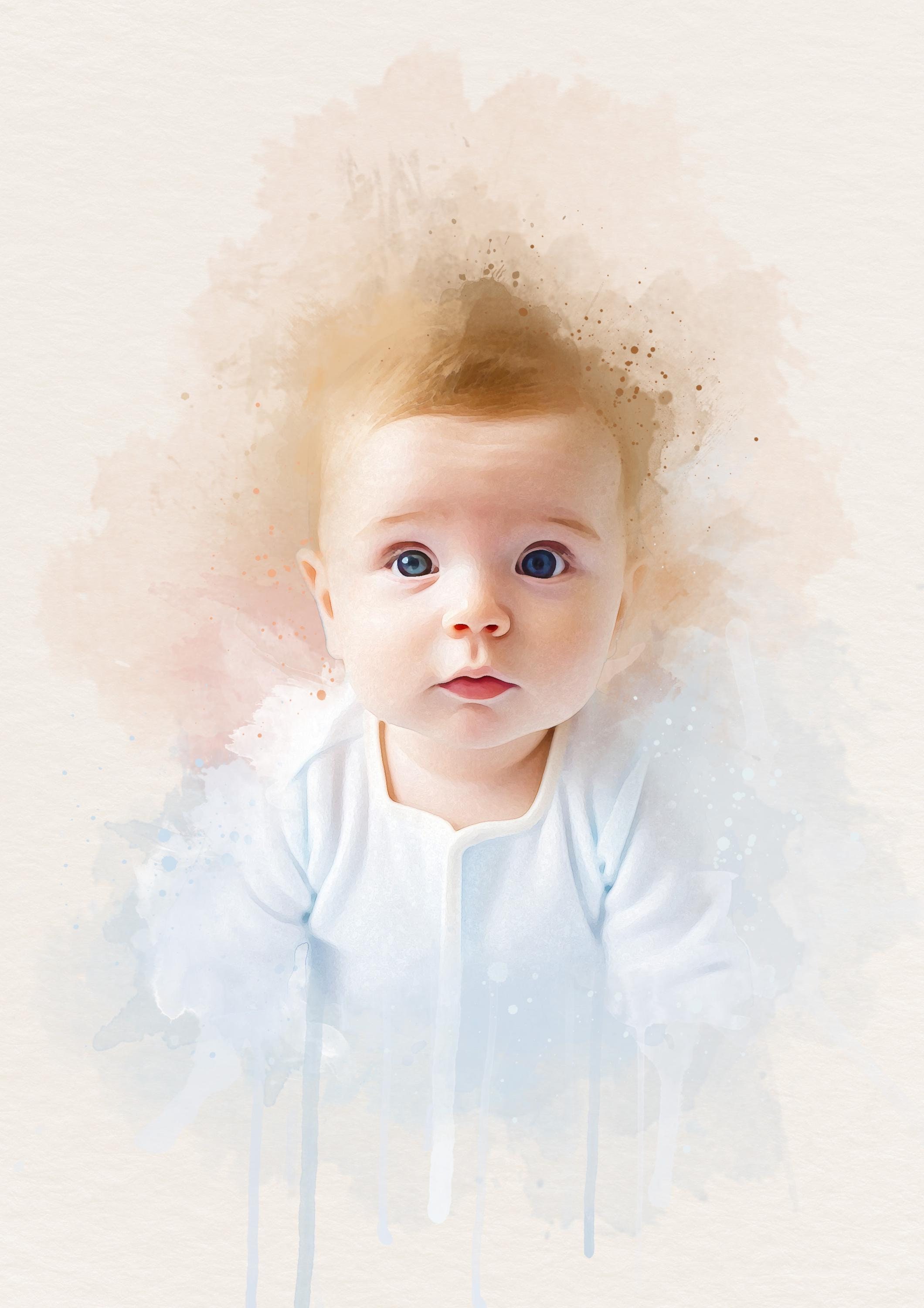 Custom Watercolor New Born Portrait, Painting From Photo, Baby Shower ...