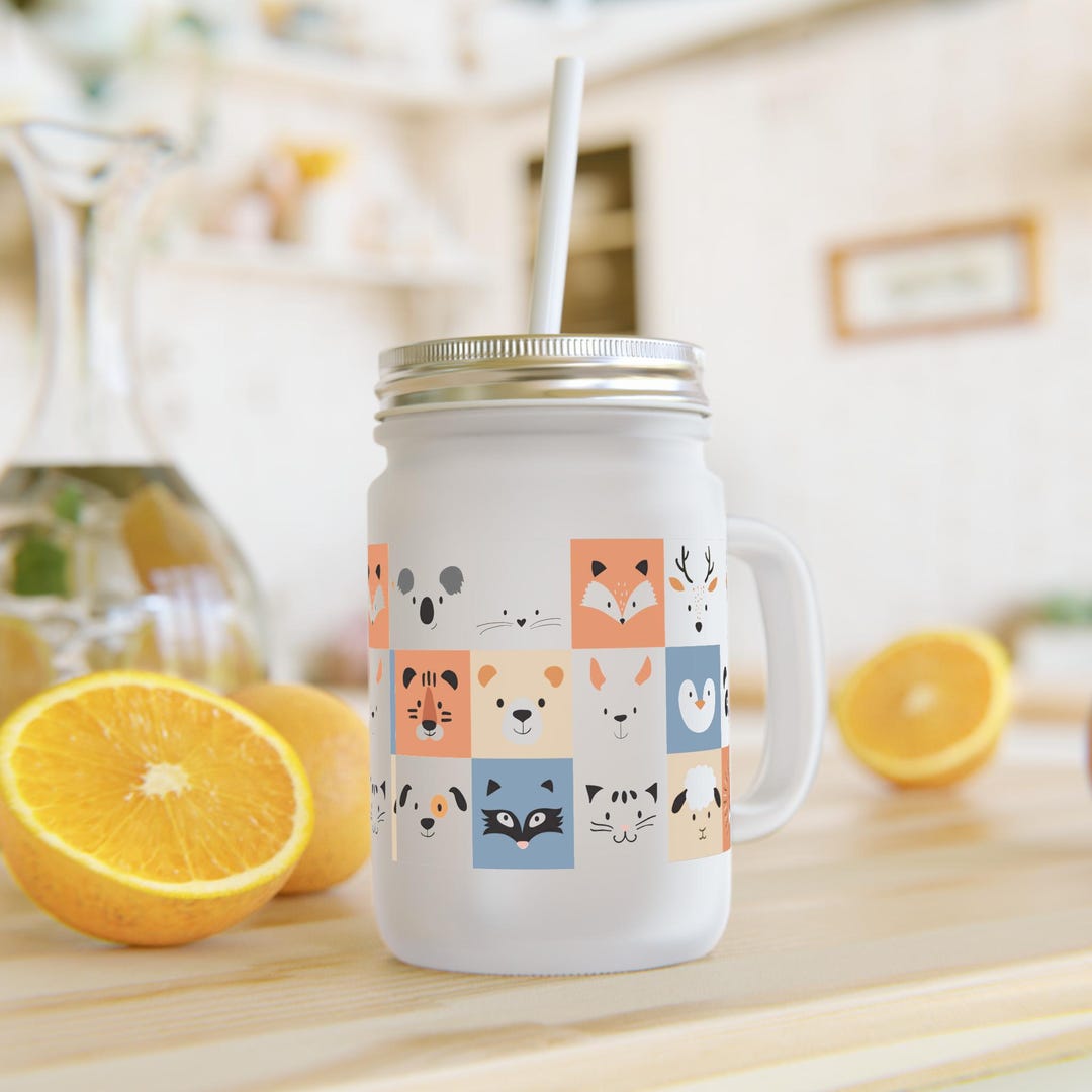 Cute Animal Mason Jar With Straw, Perfect for Kids, Pet Lovers ...