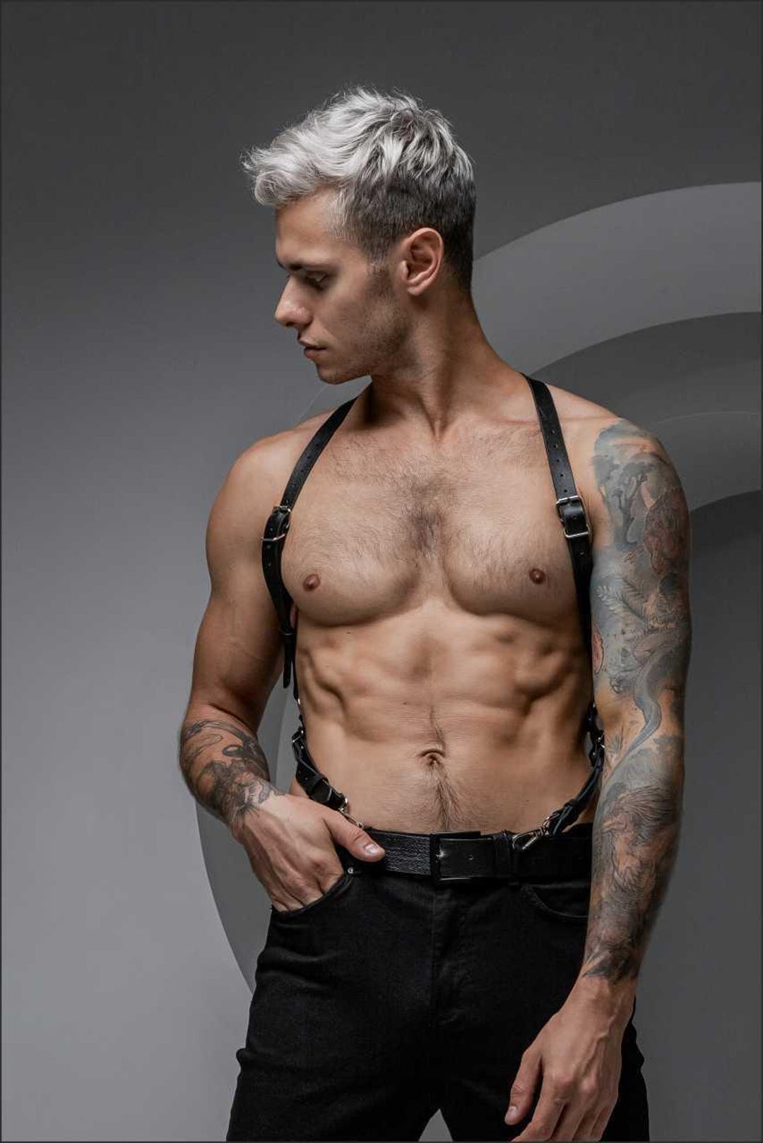 Men's Leather Suspender Harness, Men Body Belts, Adjust Pants Suspender ...