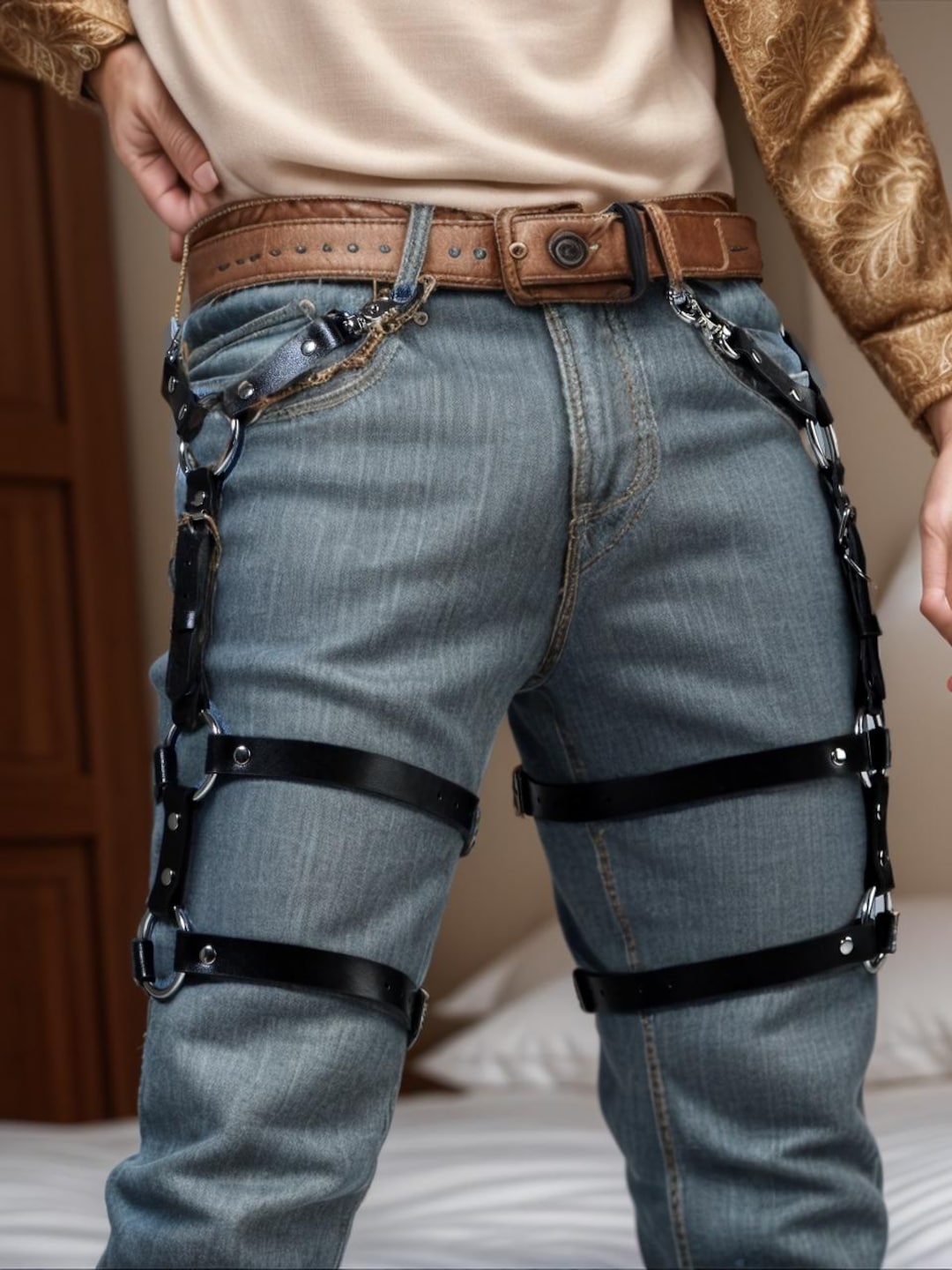 Men Leg Harness, Thigh Harness, Minimalism Legs Garters, Leather Hips ...