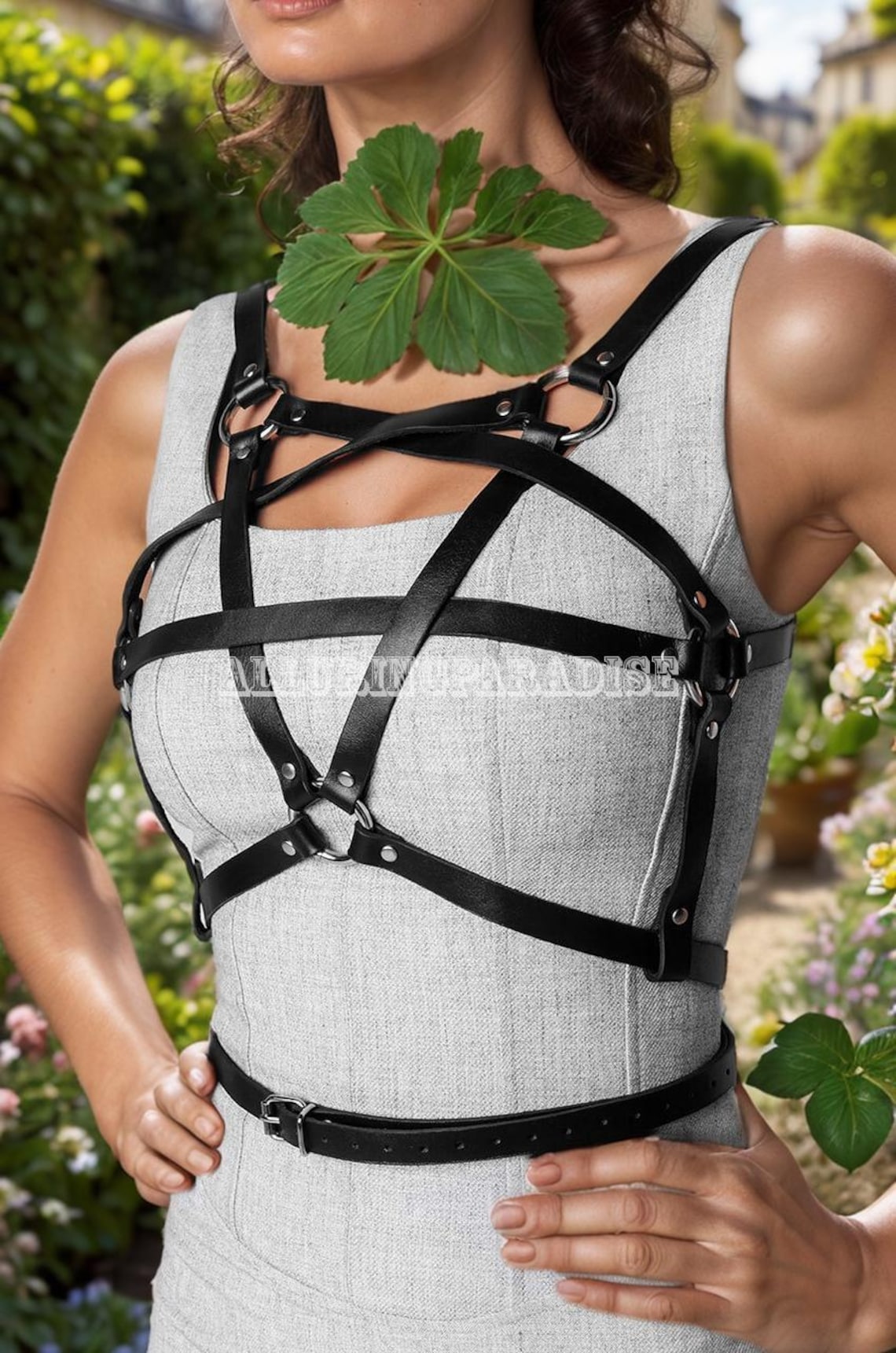 Womens Black Leather Chest Harness, Underbust Harness, Plus Size ...