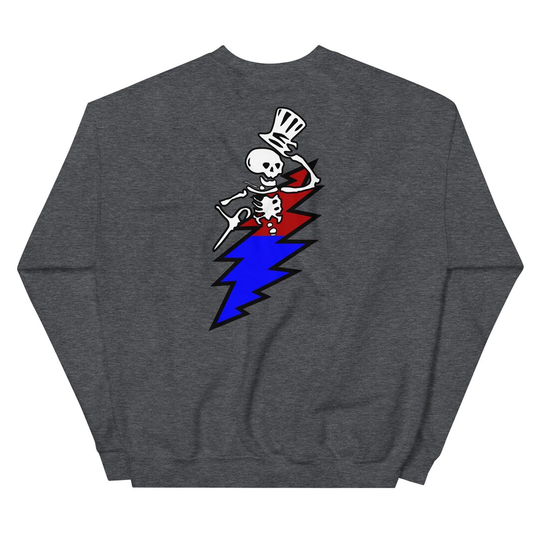 Skeleton Emerging From Bolt on Back, Lightning Bolt on Front of Unisex ...