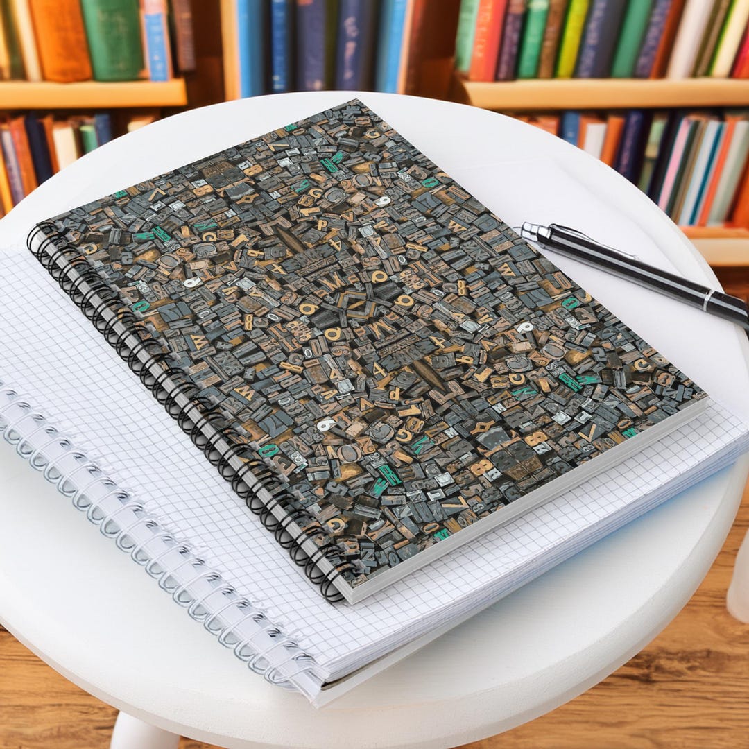 Vintage Typesetting Blocks Spiral Notebook Ruled Line, Journal, Writing ...