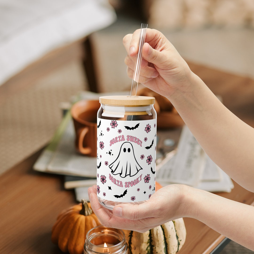 Halloween Ghost Sipper Glass, Cute Halloween Tumbler, Sorta Spooky ...