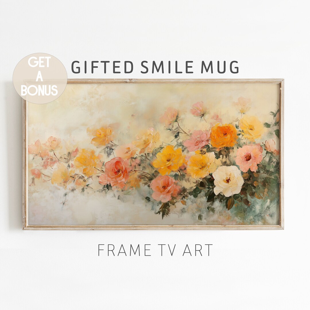 Flower Painting Frame TV Art Vintage Flora Art Antique Floral Painting ...